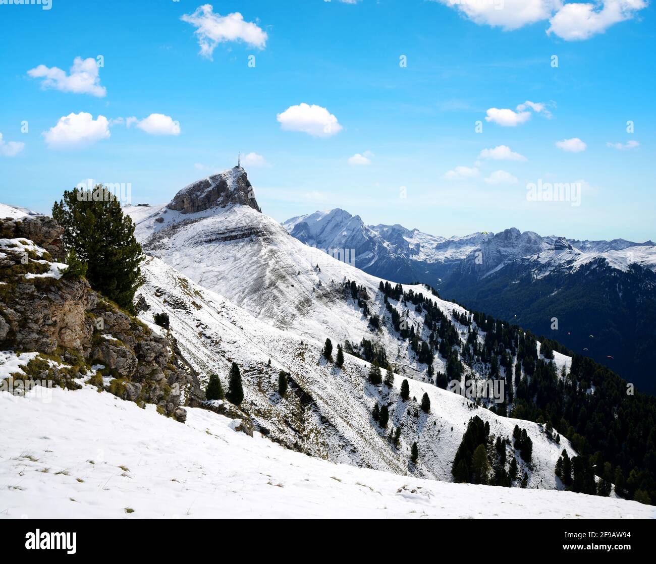 Beautiful snowy winter landscape in Dolomites mountain.View of Mount ...