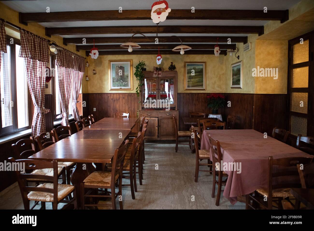 View of the old mountain town restaurant, Abruzzo, Italy Stock Photo ...