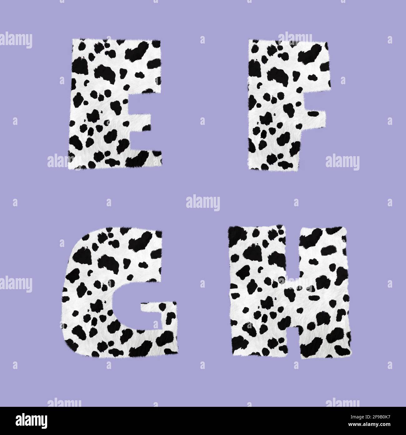 3D rendering of Dalmatian skin alphabet - letters E-H Stock Photo - Alamy