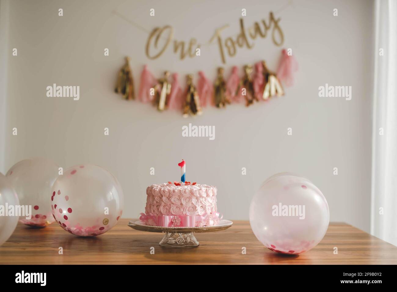 Beautiful shot of a first birthday party setup Stock Photo - Alamy