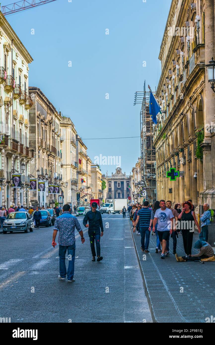 CATANIA, ITALY, APRIL 27, 2017: View of via etnea street in Catania ...