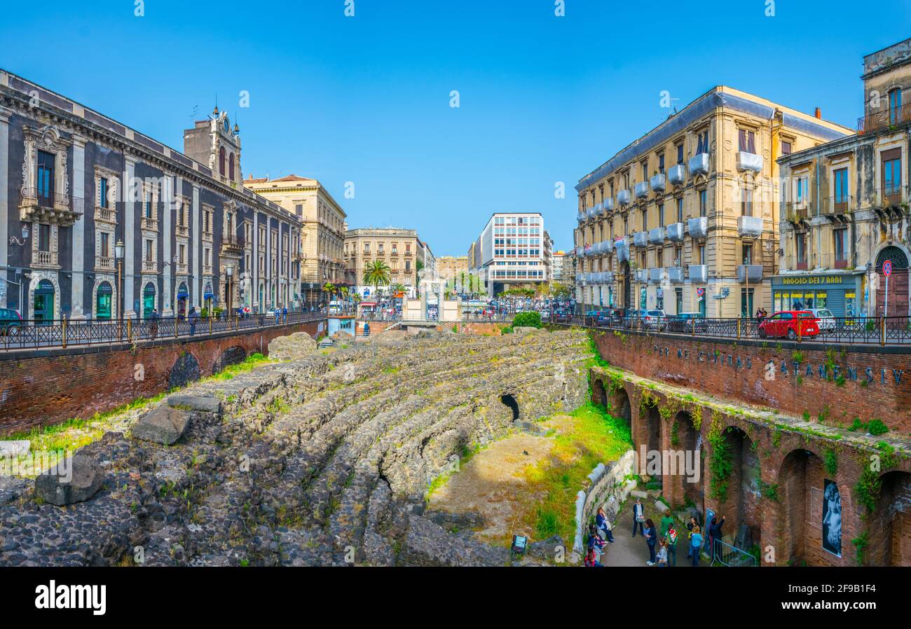 CATANIA, ITALY, APRIL 27, 2017: View of the roman amphitheater in the ...
