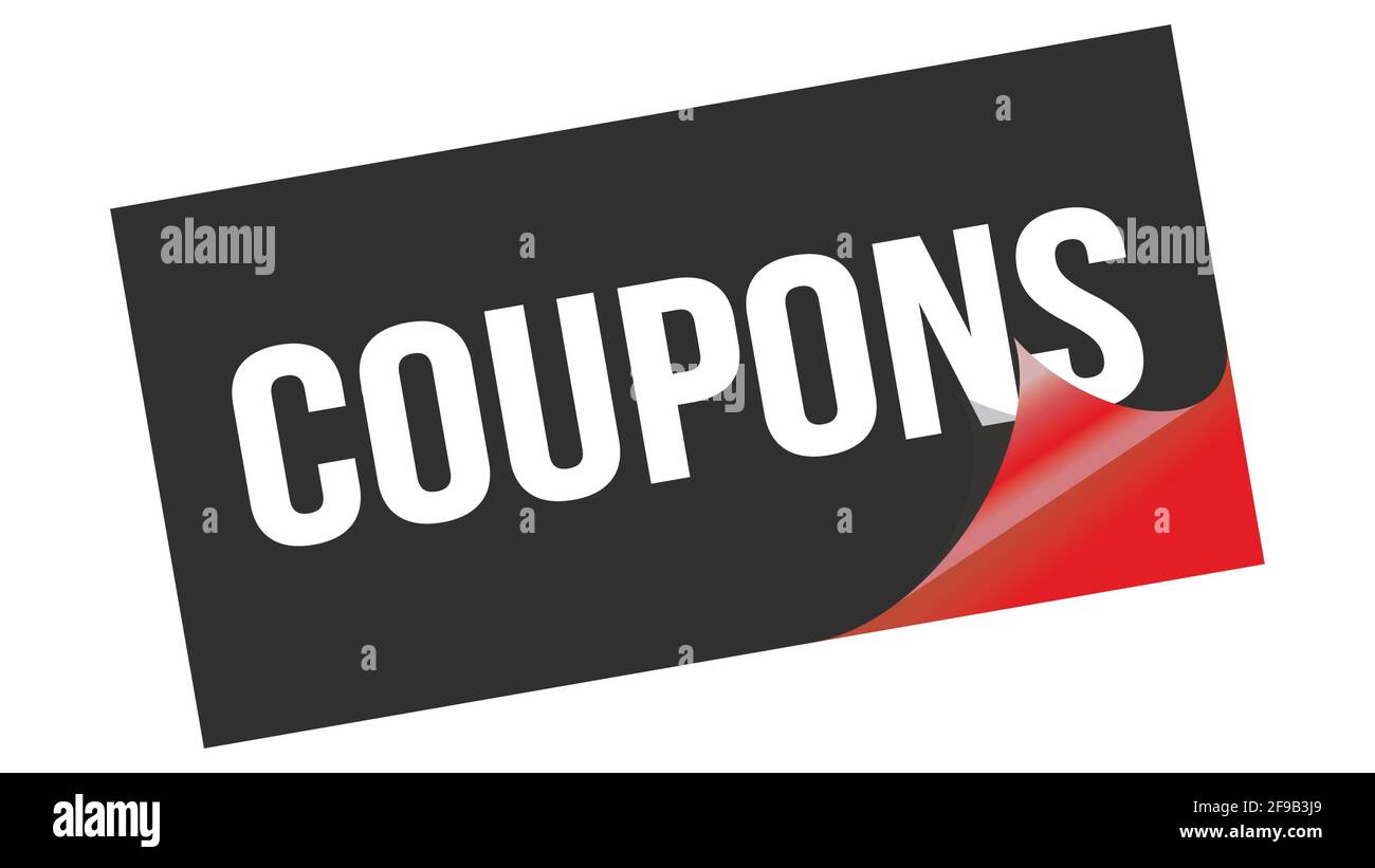 COUPONS text written on black red sticker stamp Stock Photo - Alamy