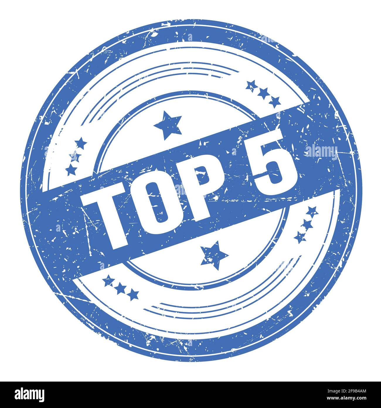 TOP 5 text on blue round grungy texture stamp Stock Photo - Alamy