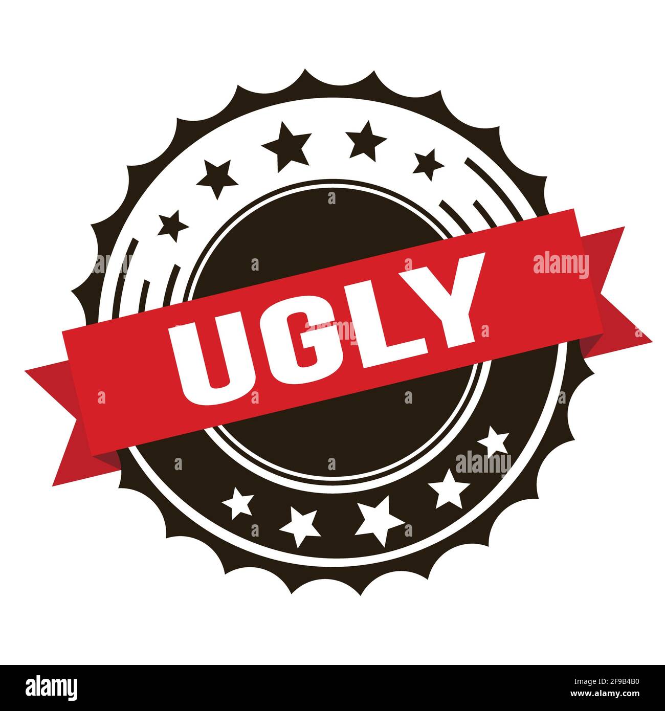 UGLY text on red brown ribbon badge stamp Stock Photo - Alamy