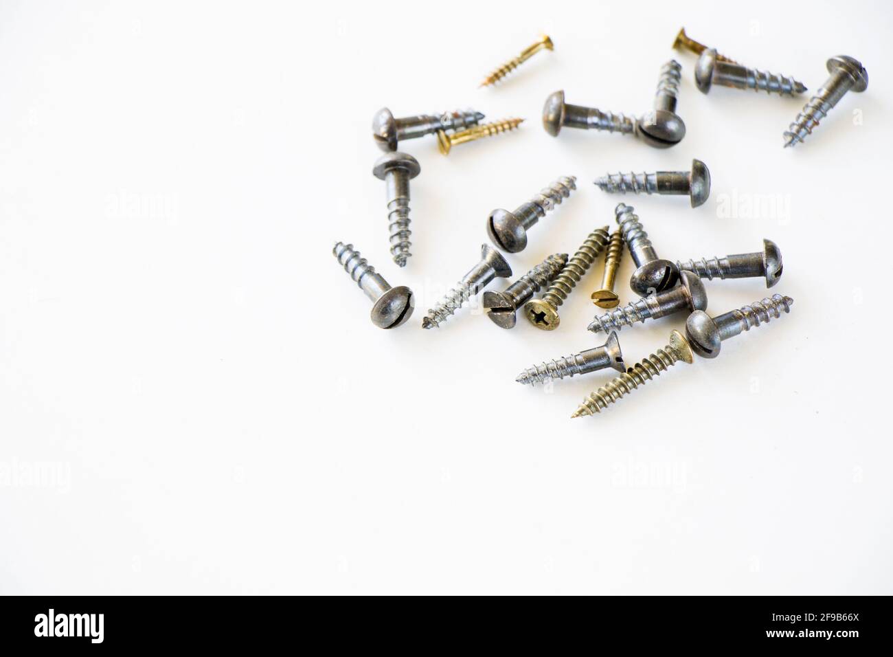 Top view of different sizes of screws and bolts isolated on the white ...