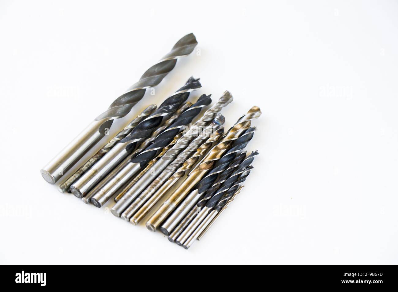 Top view of stainless drill heads isolated on a white background Stock ...