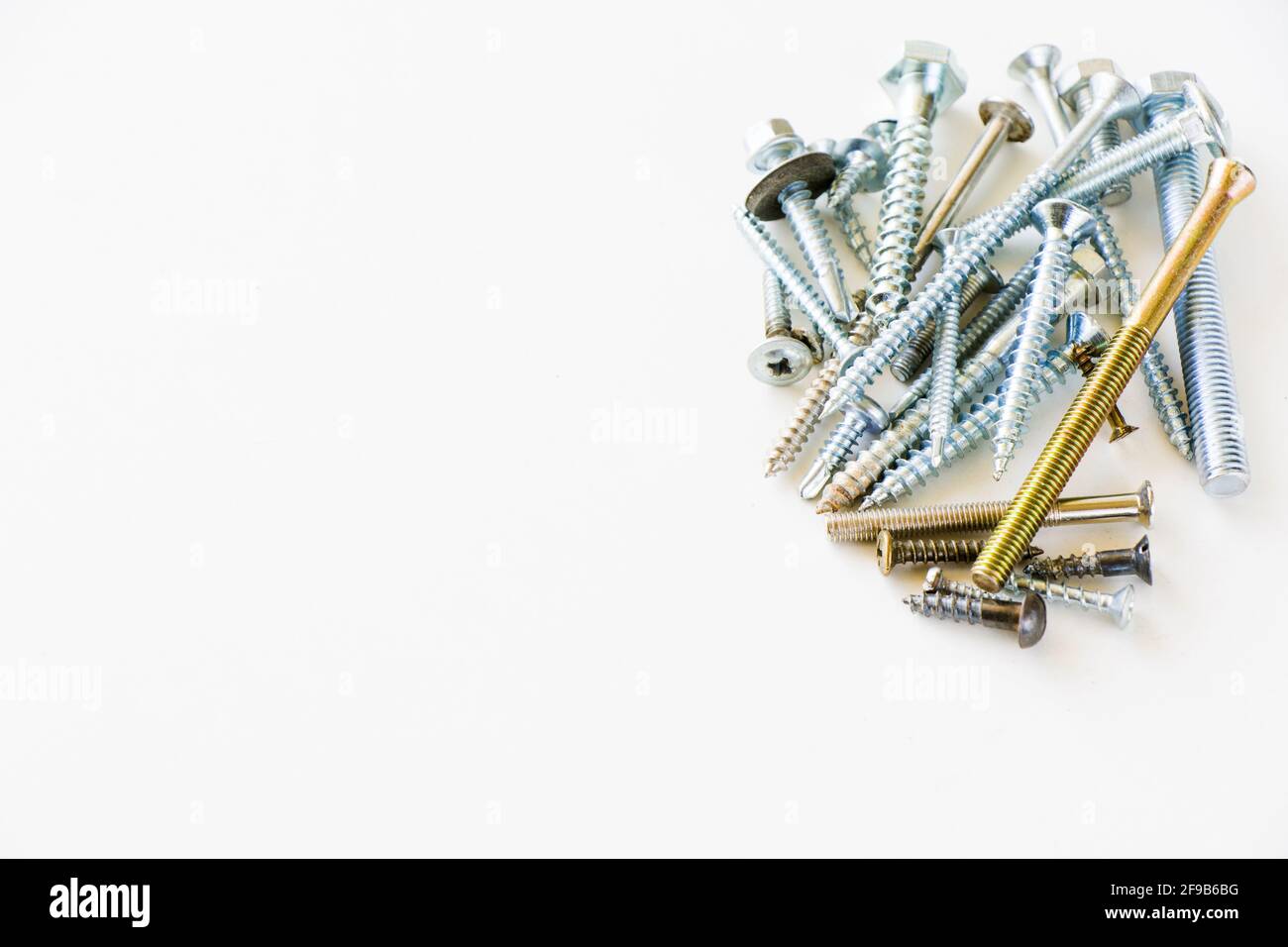 Top view of different sizes of screws and bolts isolated on the white ...