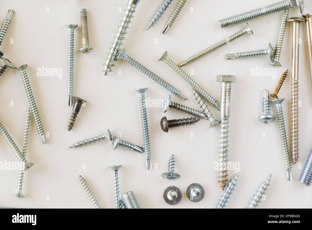Top view of different sizes of screws and bolts isolated on the white ...