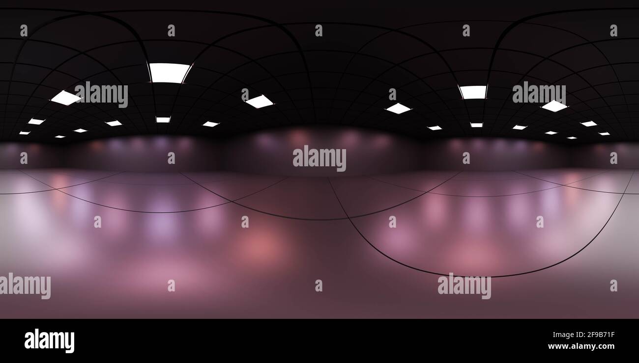 360 spherical panorama view of empty modern futuristic room with neon ...