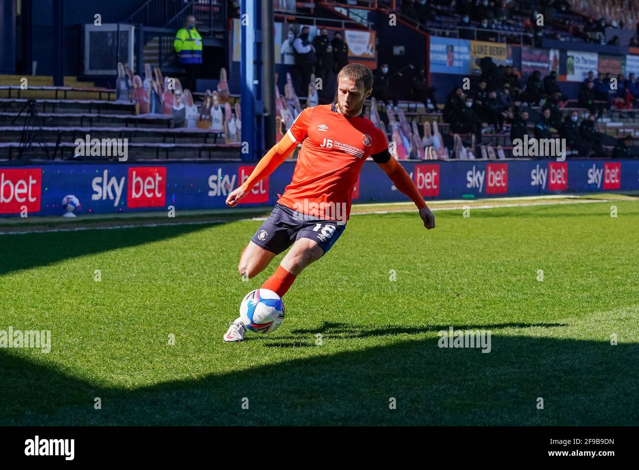Luton, UK. 17th Apr, 2021. Jordan Clark #18 of Luton Town in action in ...