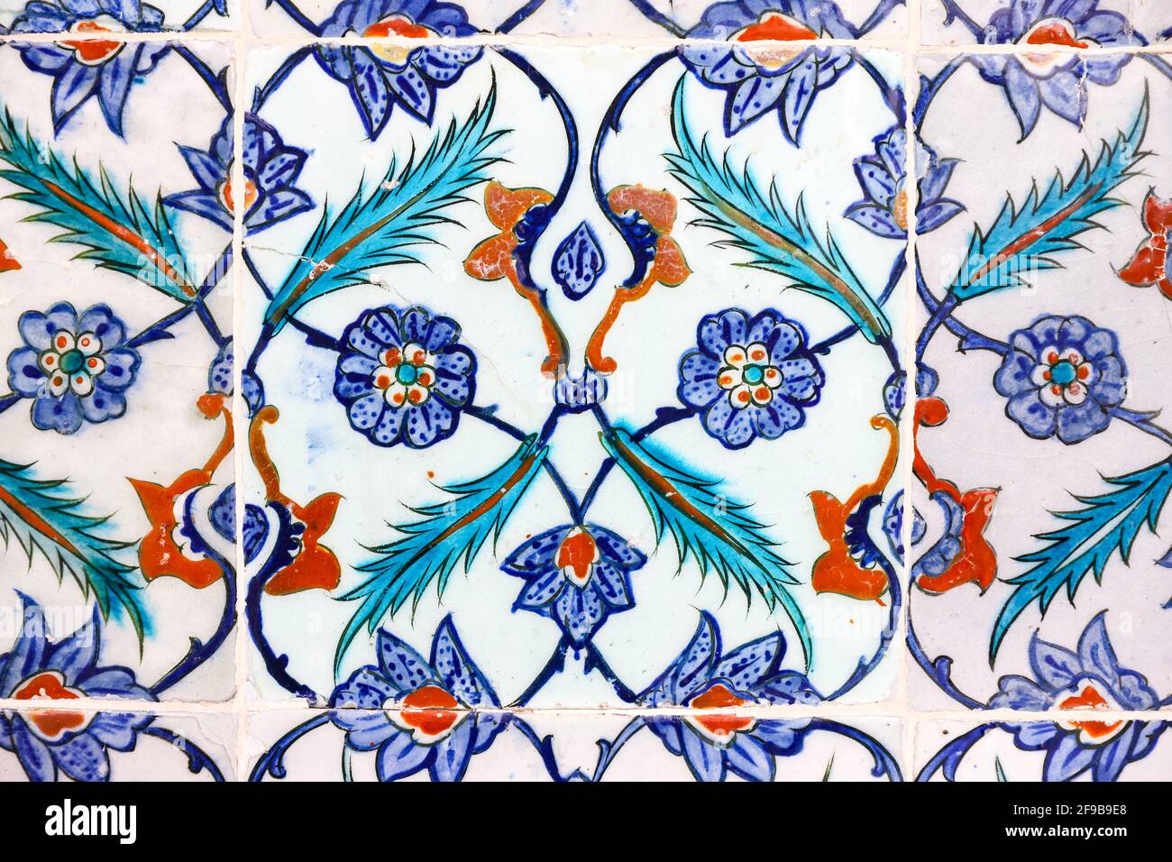 Details of Traditional Turkish Blue Tile with Blue, Green and Red Color ...
