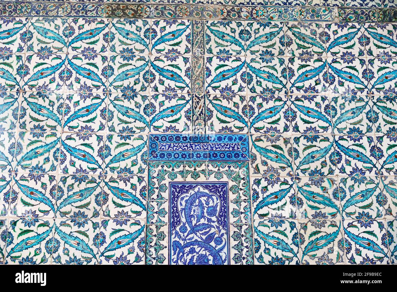 Details of Traditional Turkish Blue Tile with Blue, Green and Red Color ...