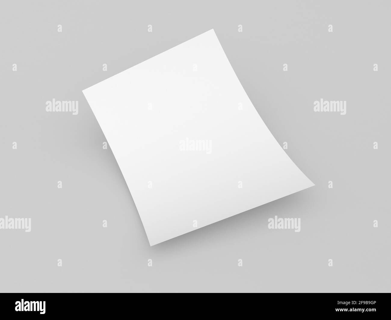 Curved A4 sheet of paper on a gray background. 3d render illustration ...
