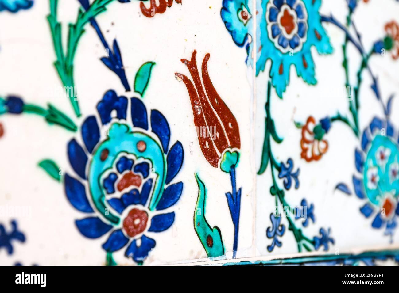 Details of Traditional Turkish Blue Tile with Blue, Green and Red Color ...