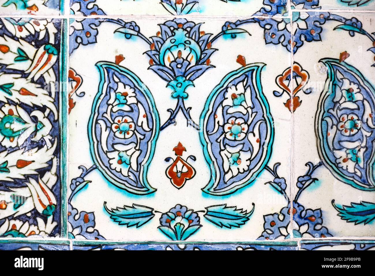 Details of Traditional Turkish Blue Tile with Blue, Green and Red Color ...
