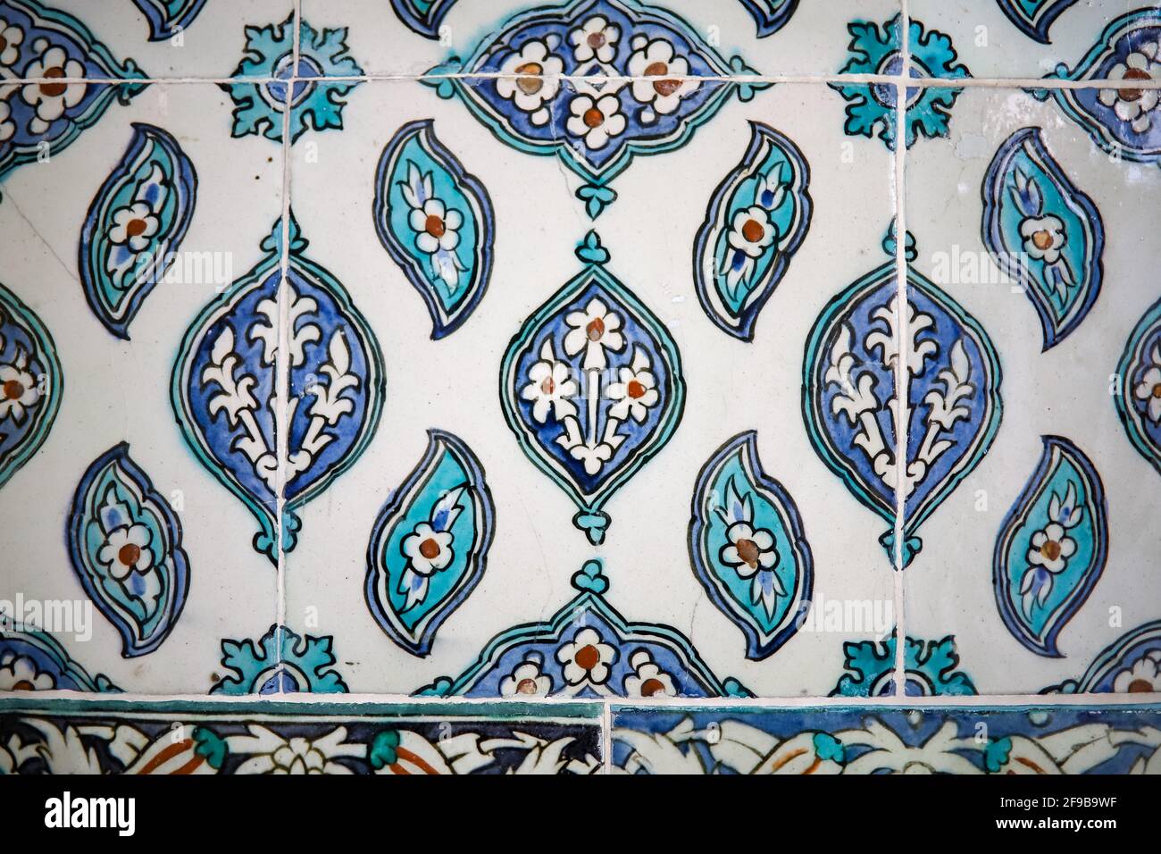 Details of Traditional Turkish Blue Tile with Blue, Green and Red Color ...