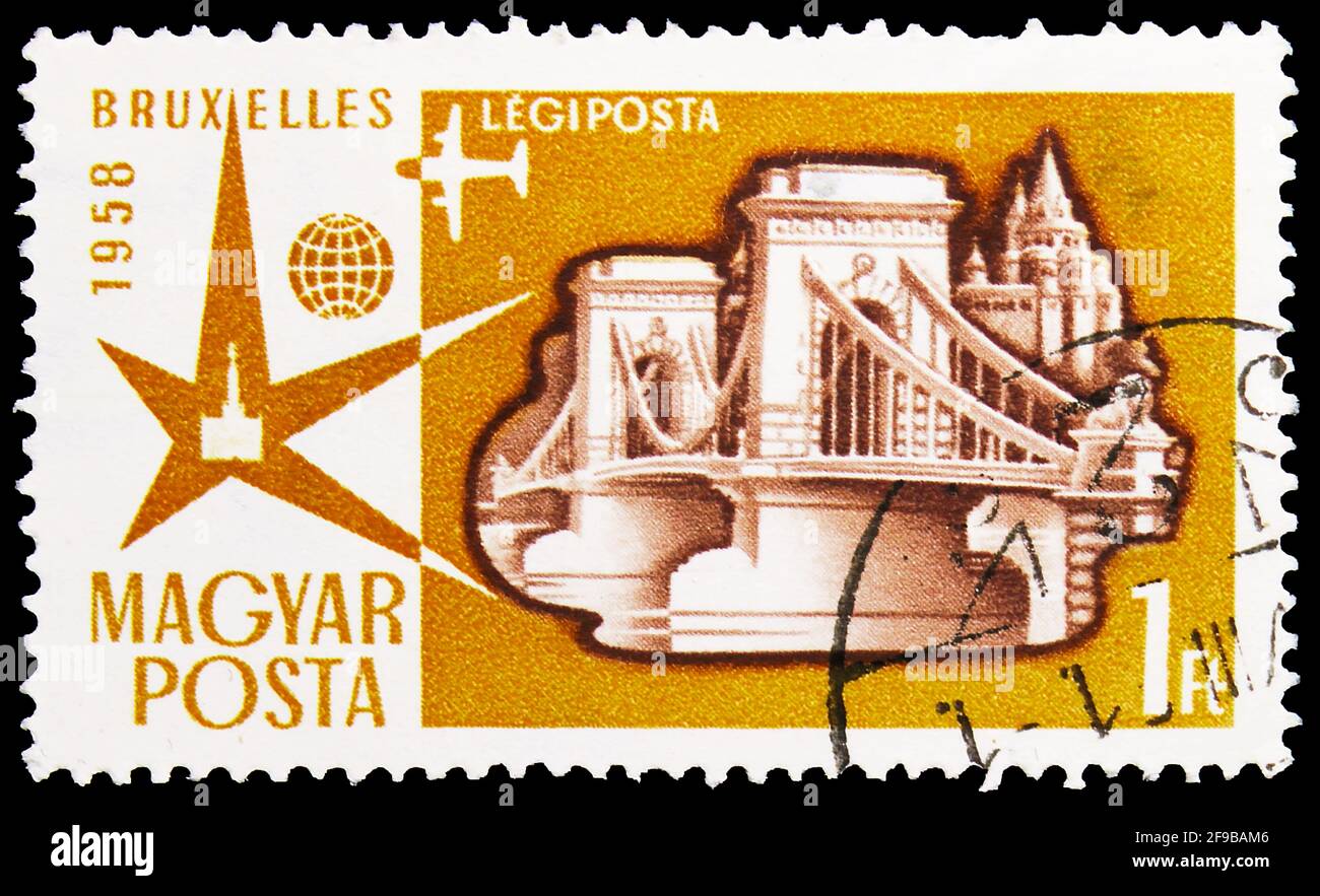 MOSCOW, RUSSIA - SEPTEMBER 24, 2019: Postage stamp printed in Hungary ...