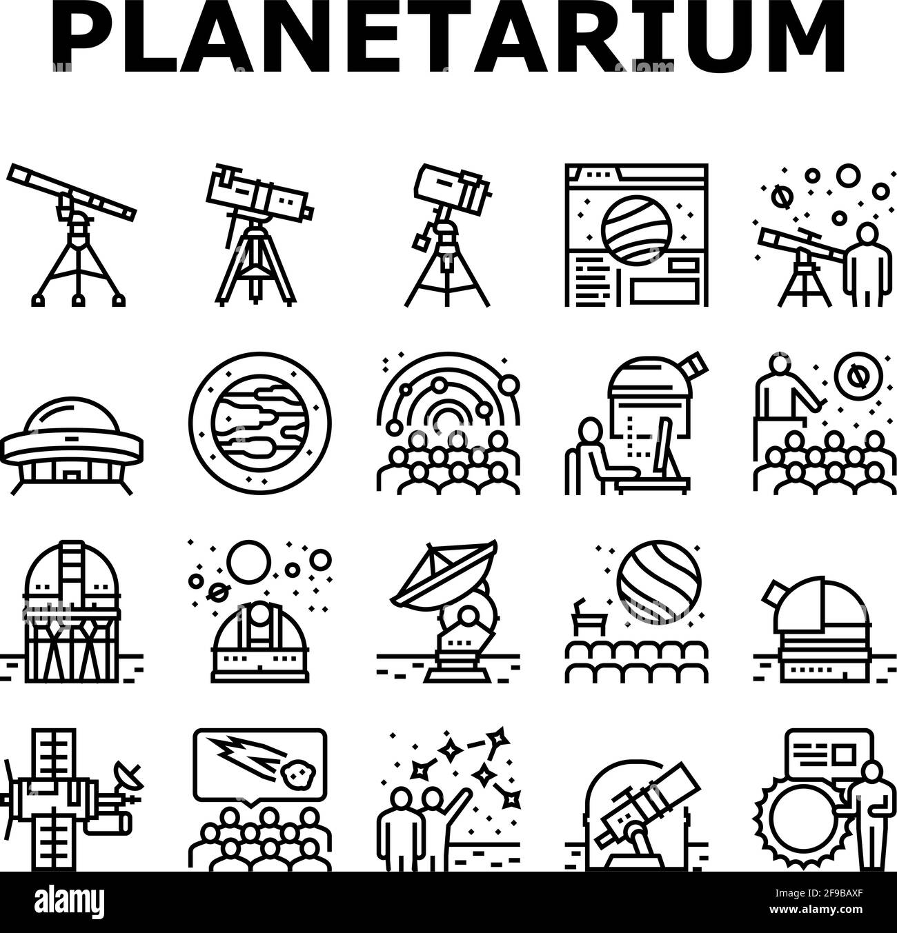 Planetarium Equipment Collection Icons Set Vector Stock Vector Image ...
