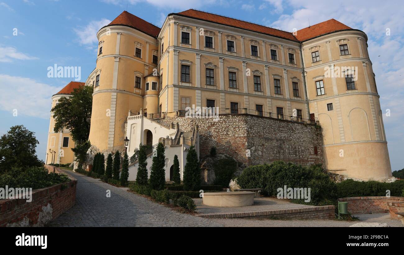 The front view of the historical castle with the garden Stock Photo - Alamy