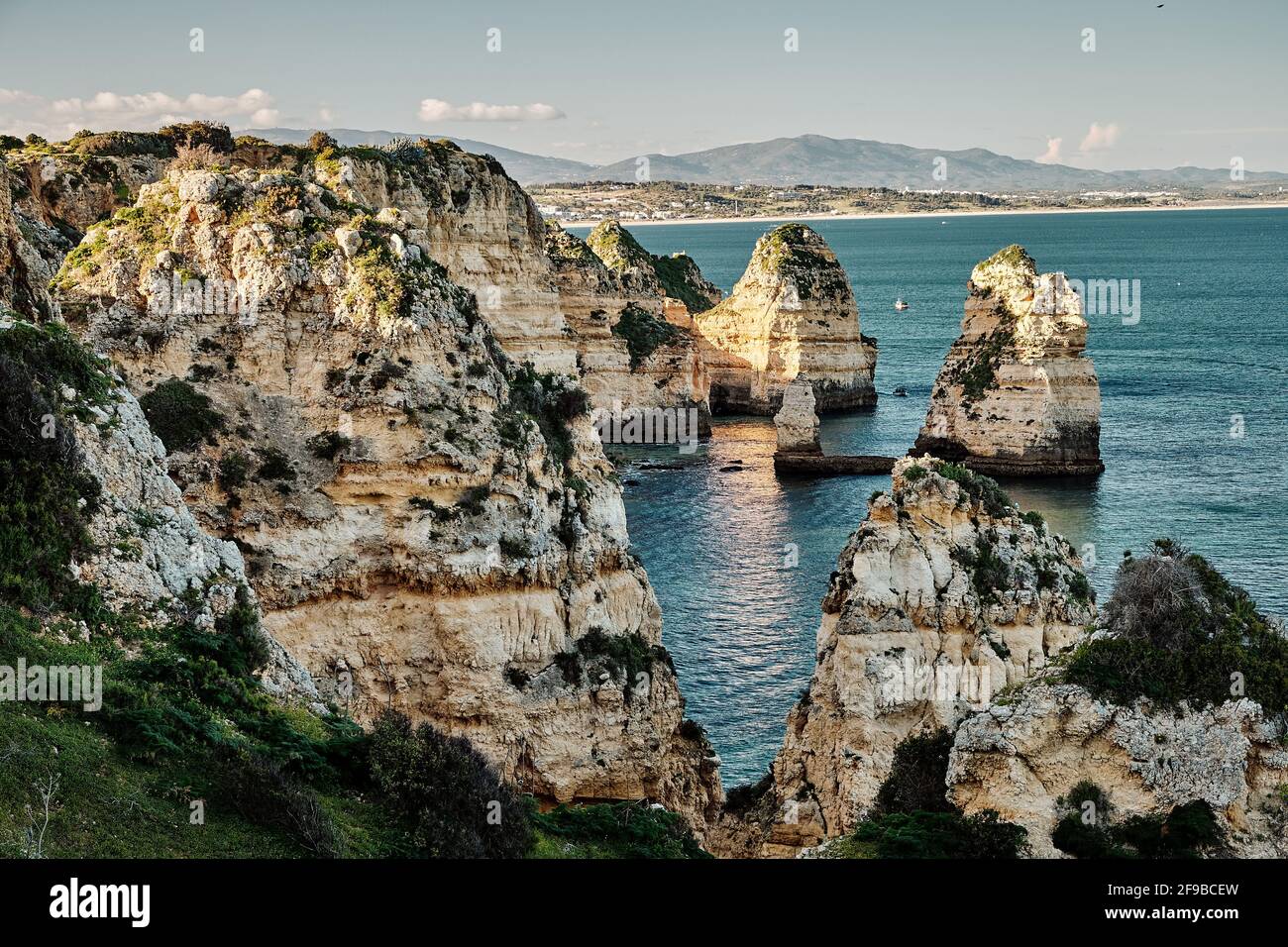 Beautiful view of sea rocks in the coast in Lagos, Algarve, Portugal ...