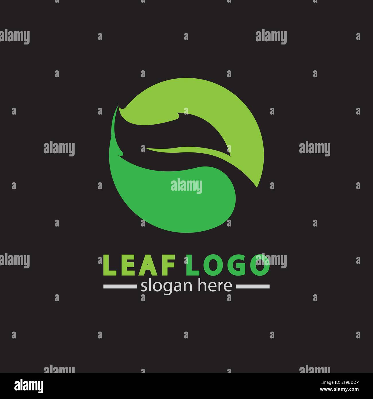 Abstract green leaf logo icon vector design isolated on black ...