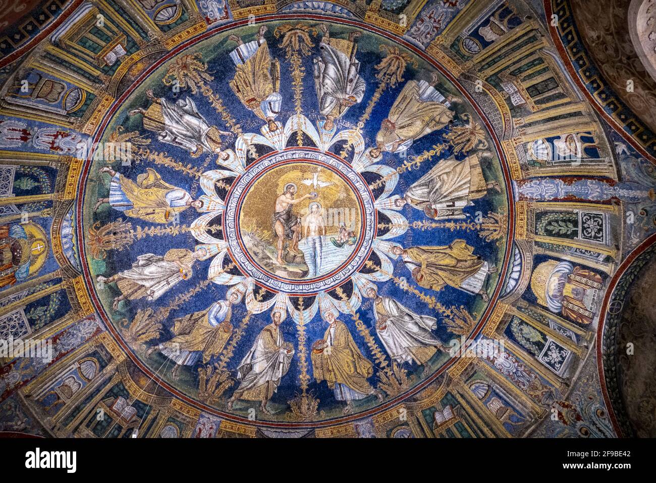 Closeup of the Baptistry of Neon dome painting in Ravenna, Italy Stock ...