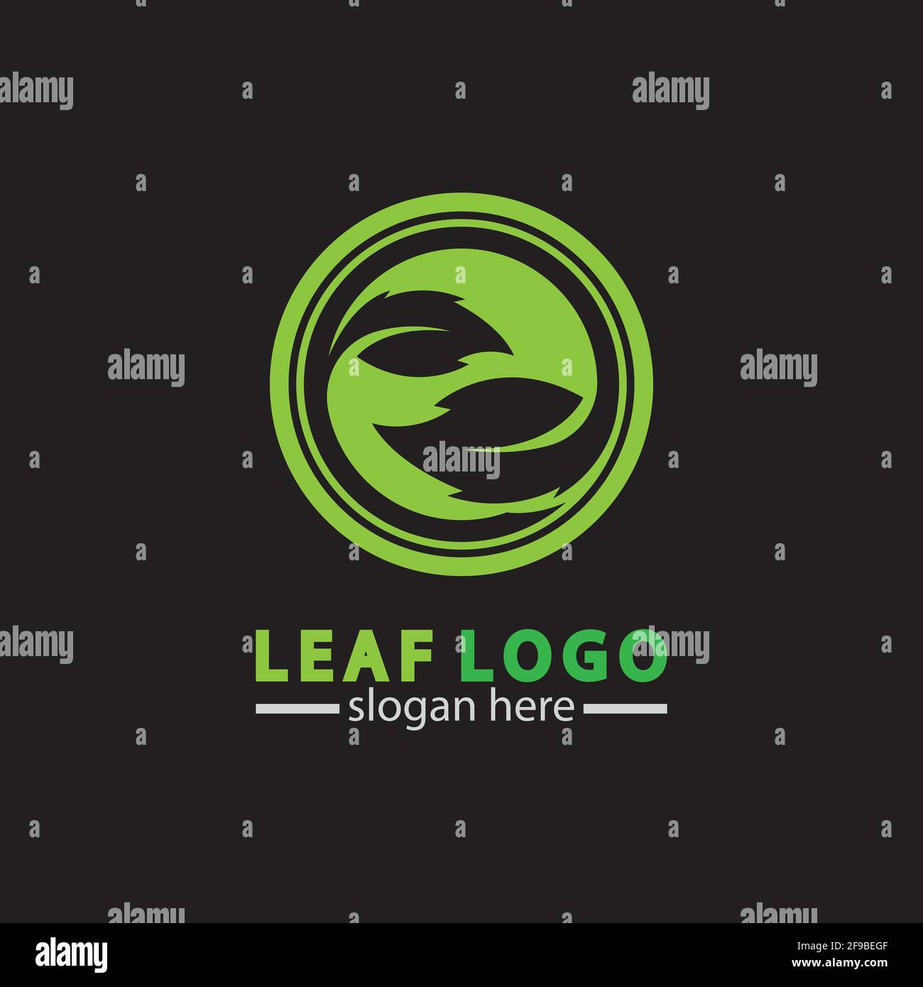 Abstract green leaf logo icon vector design isolated on black ...