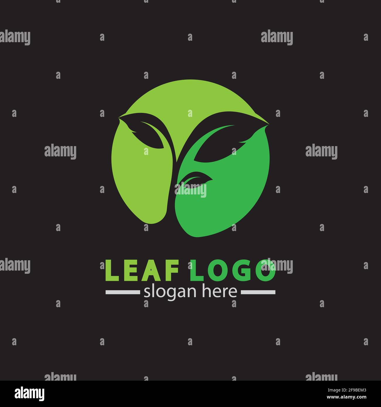 Abstract green leaf logo icon vector design isolated on black ...