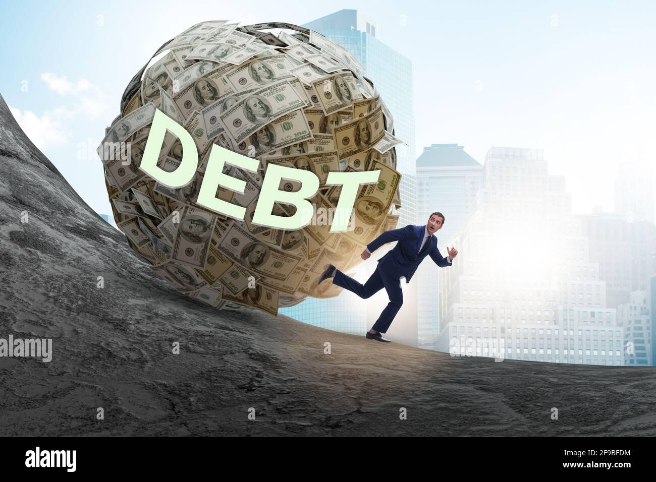 Businessman running away in the debt and loan concept Stock Photo - Alamy