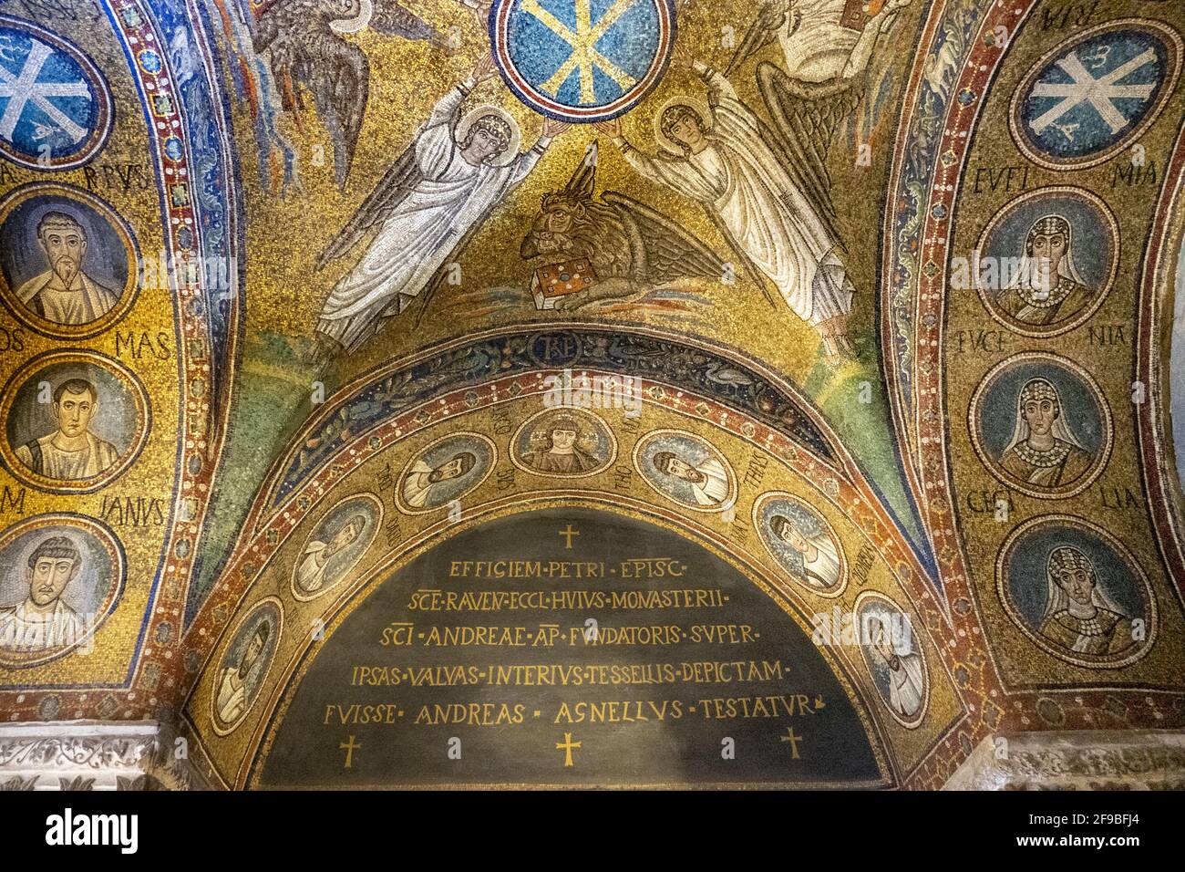 Low angle shot of mosaics on the ceiling in Archiepiscopal Chapel ...