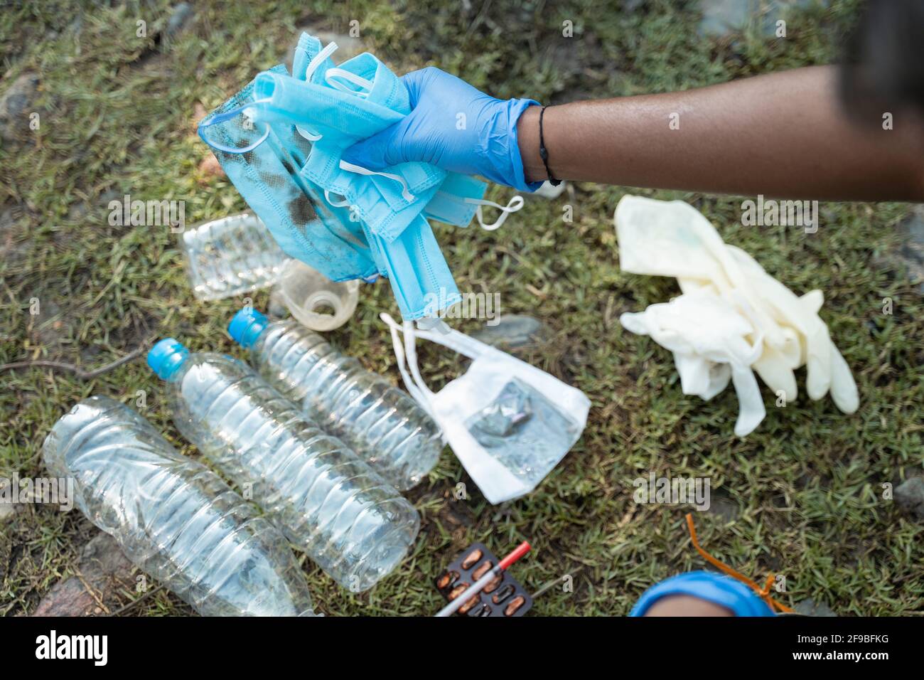 Shoulder shot of Volunteer or front line worker collecting medical and ...
