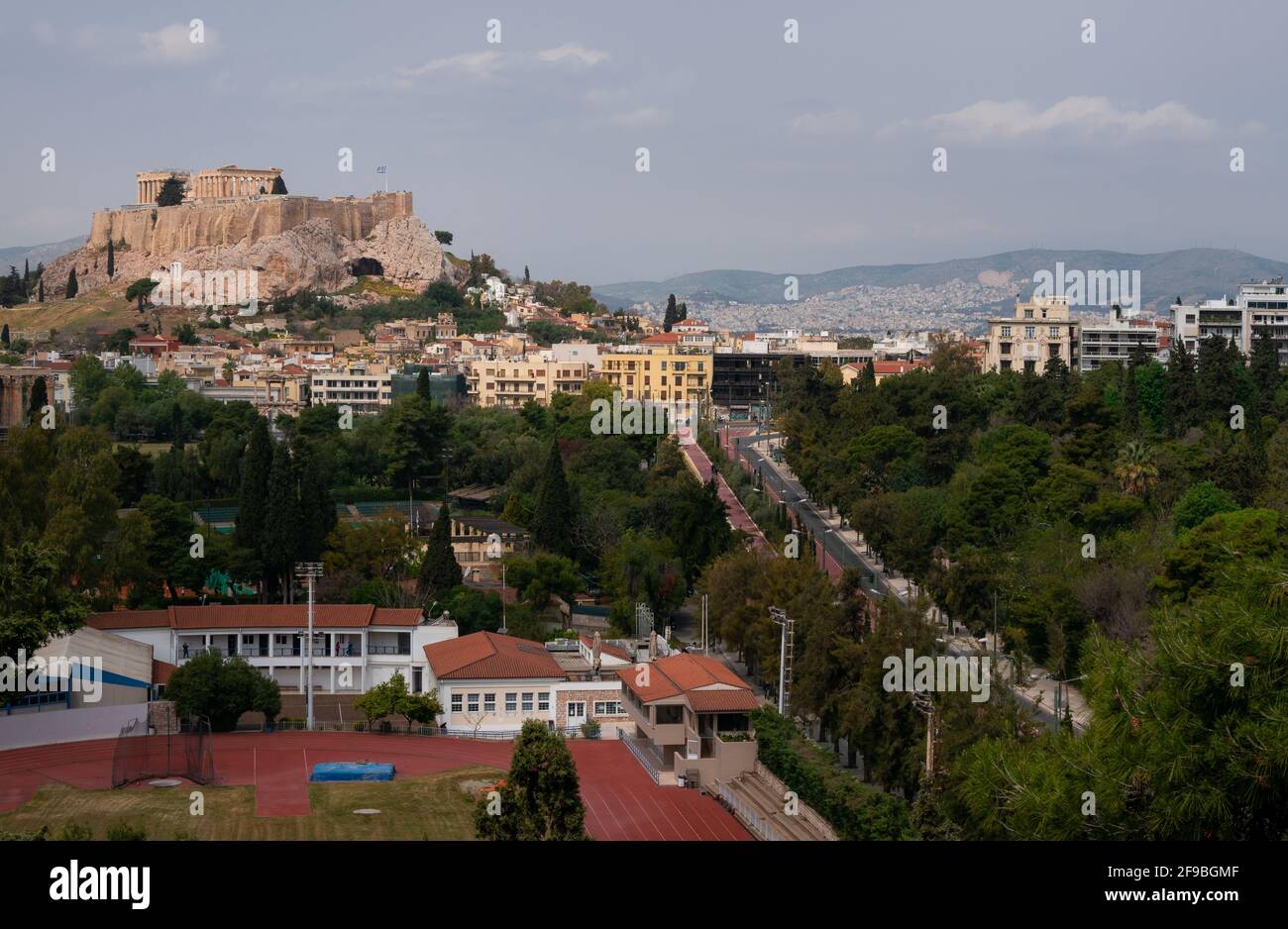 Athens vista. Acropolis of Athens. Parthenon of Acropolis. The long ...