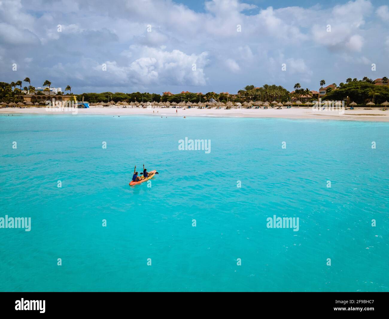 Couple Kayaking in the Ocean on Vacation Aruba Caribbean sea, man and ...