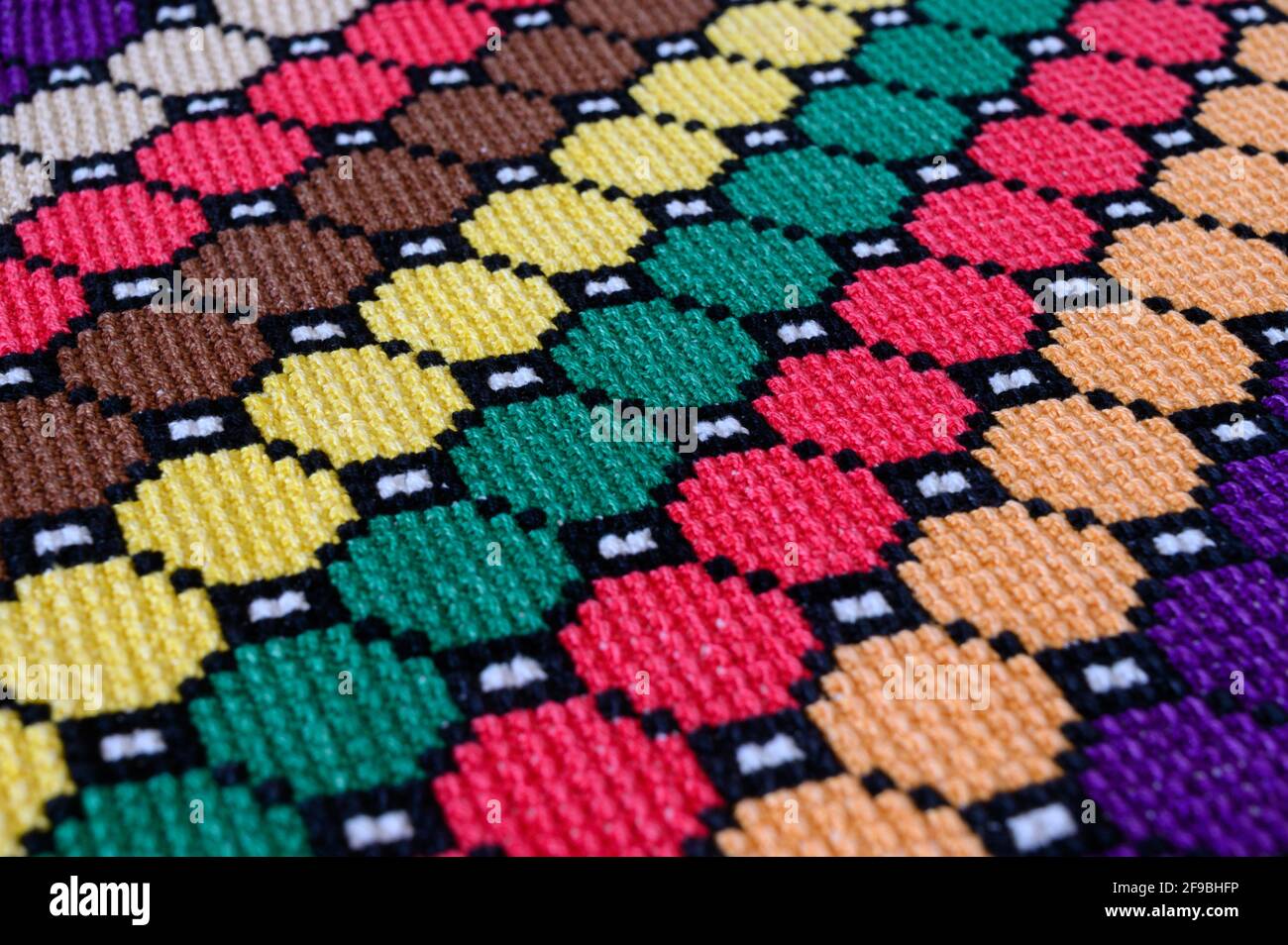 traditional patterns of Slavic embroidery (a colourful pillow case ...