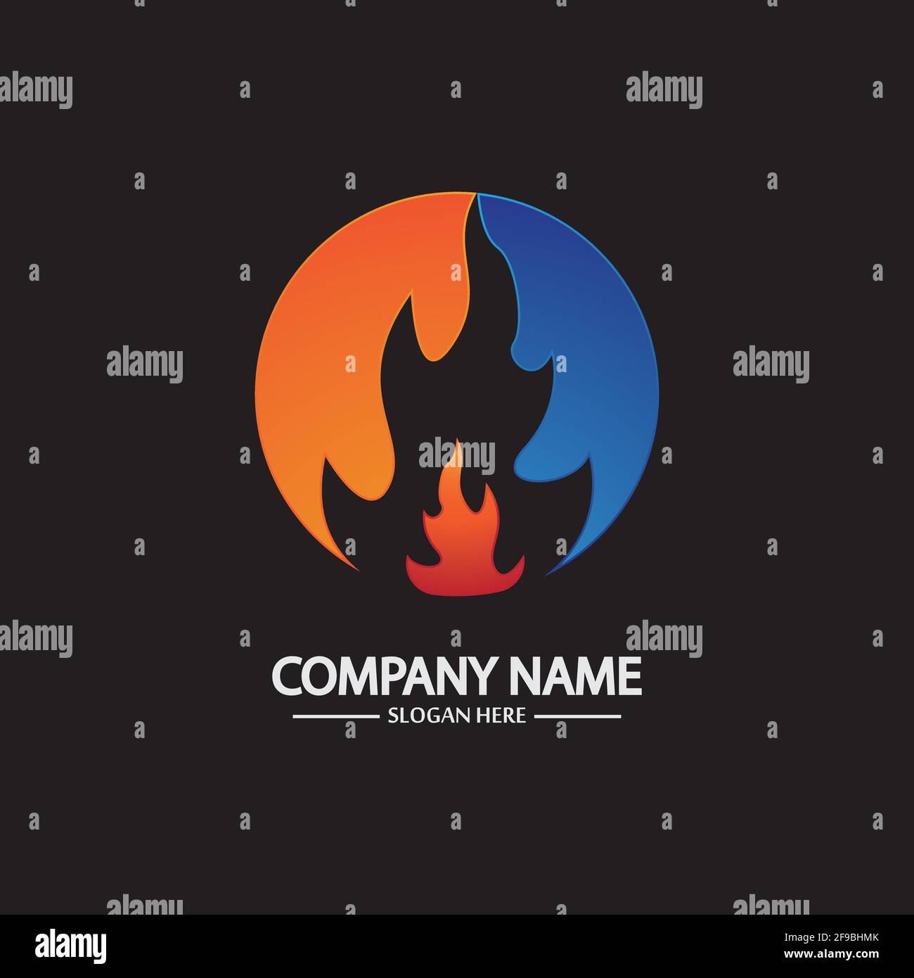 Abstract Fire Flame logo template on black background. Corporate ...