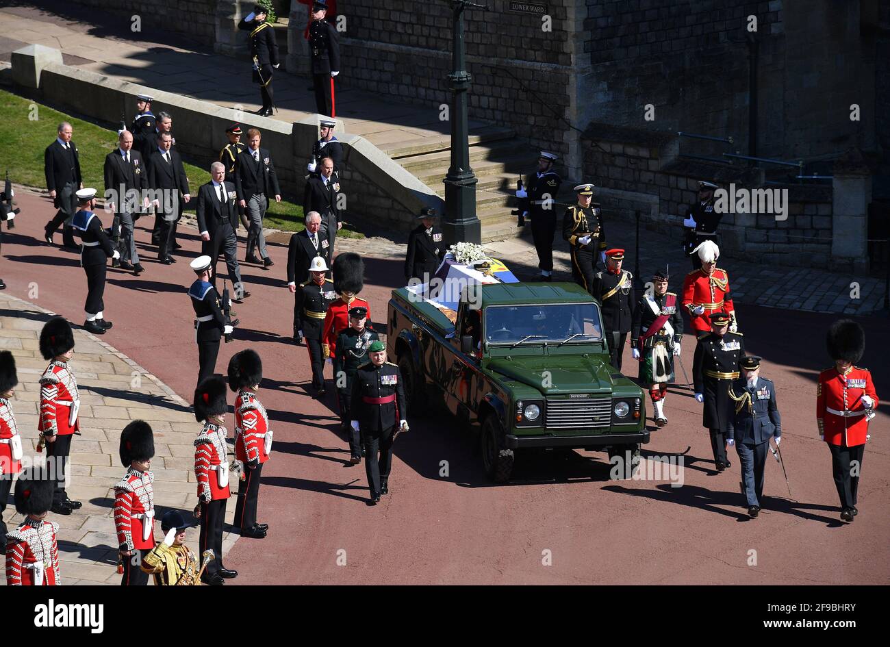 The Duke of Edinburgh's coffin, covered with his Personal Standard, is ...