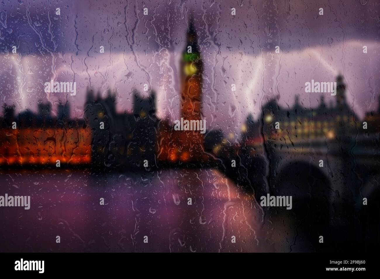 Beautiful landscape conceptual view of London City through glass window ...