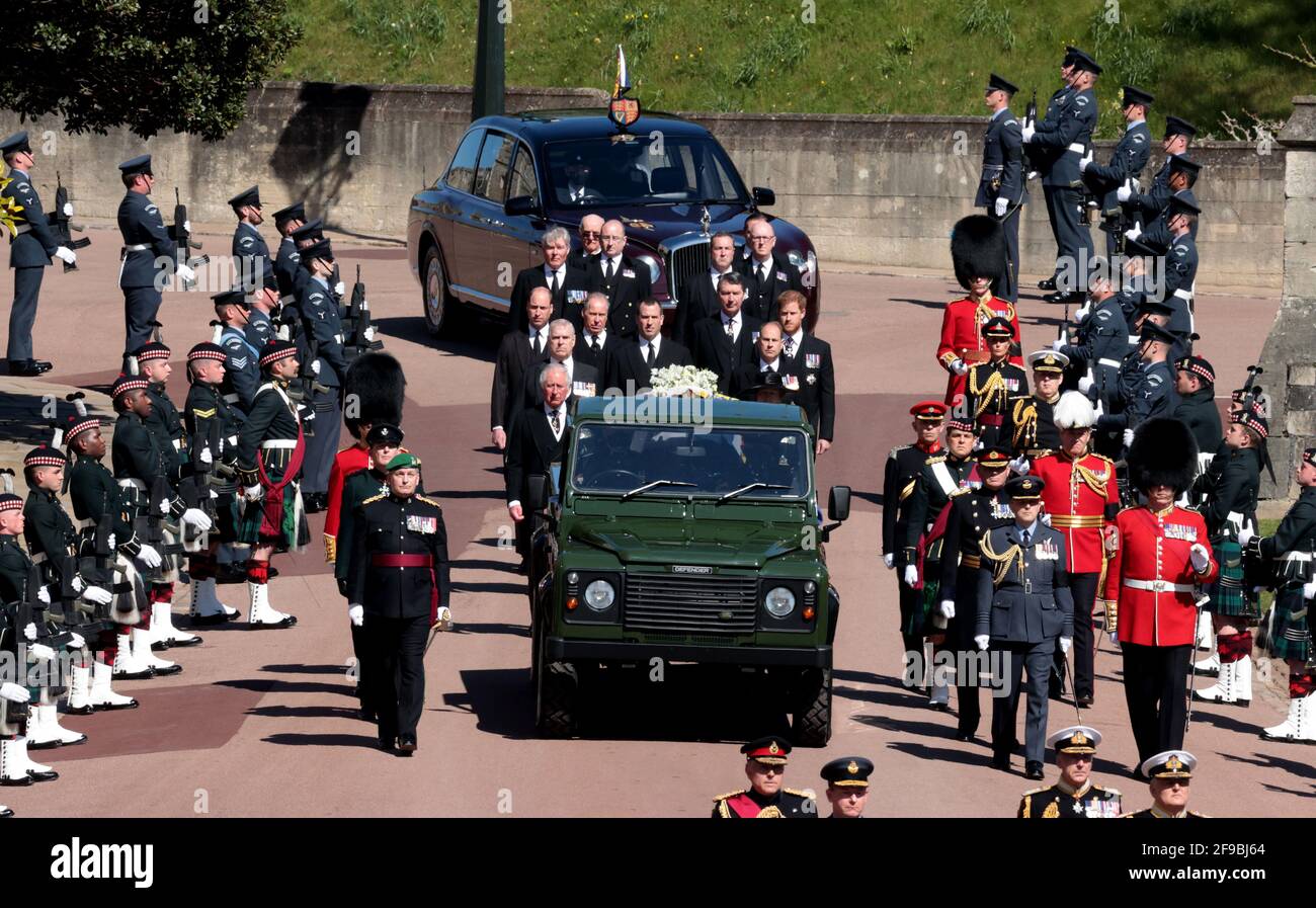 The Duke of Edinburgh's coffin, covered with his Personal Standard, is ...