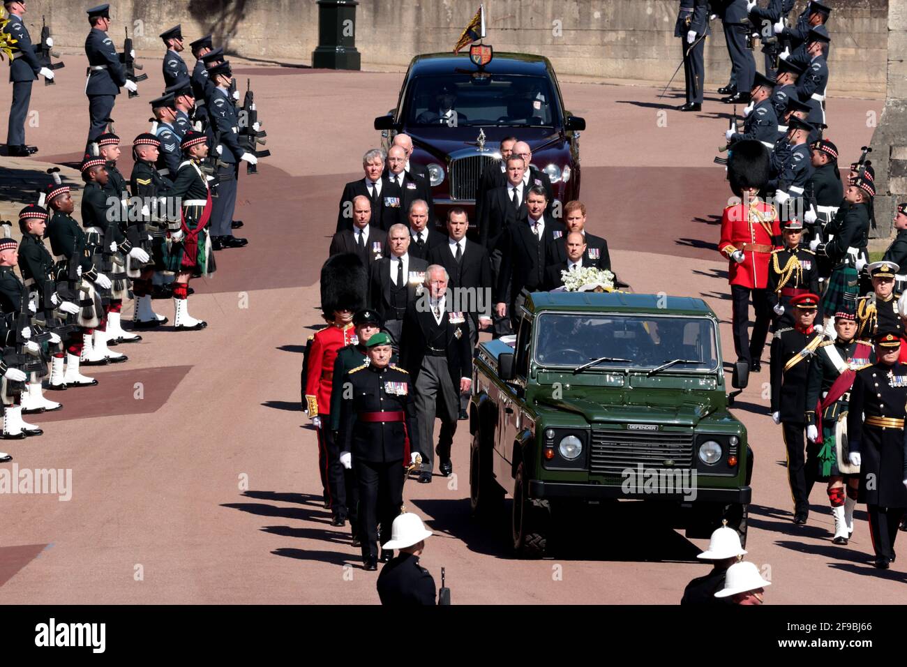 The Duke of Edinburgh's coffin, covered with his Personal Standard, is ...