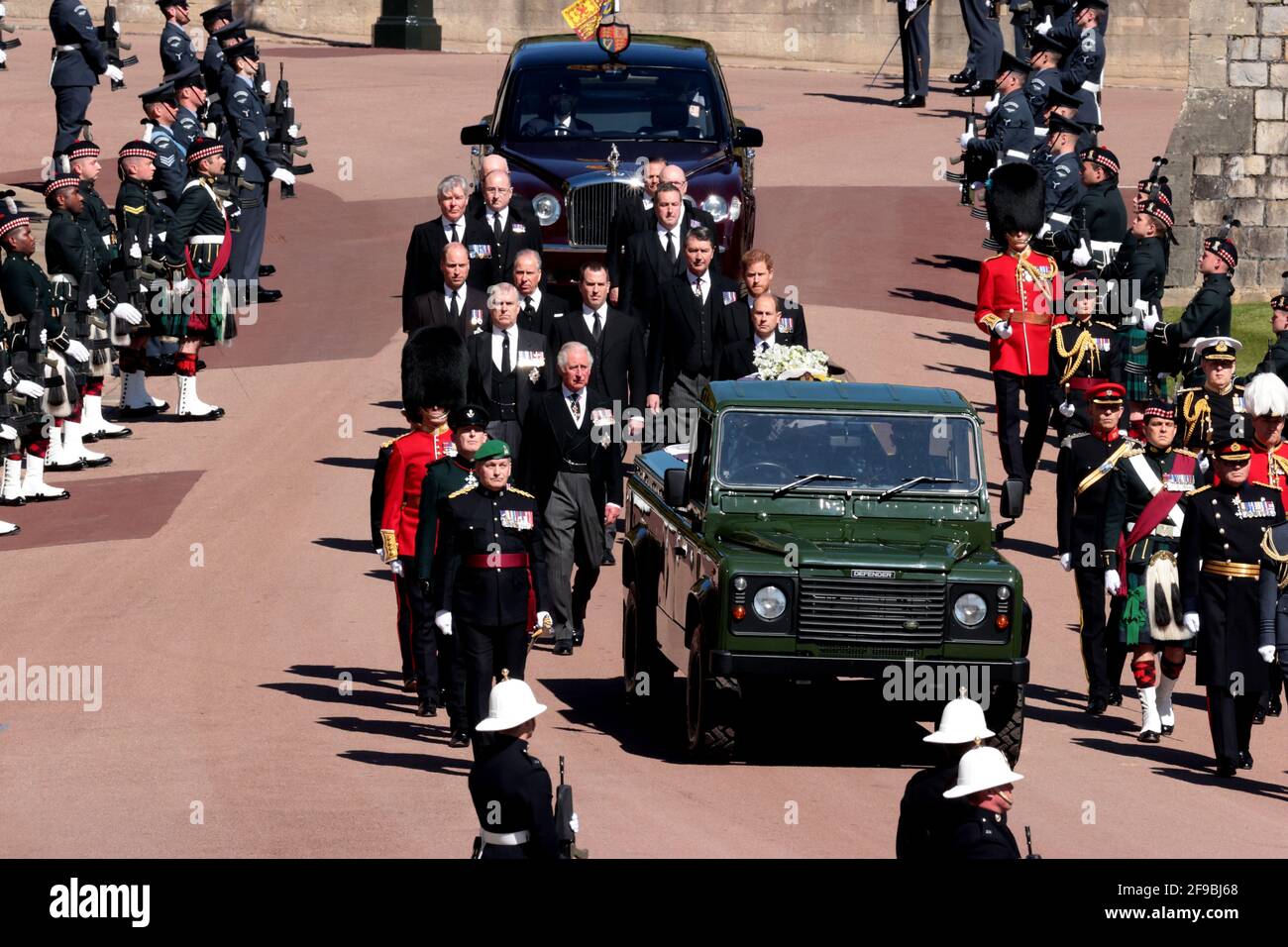 The Duke of Edinburgh's coffin, covered with his Personal Standard, is ...