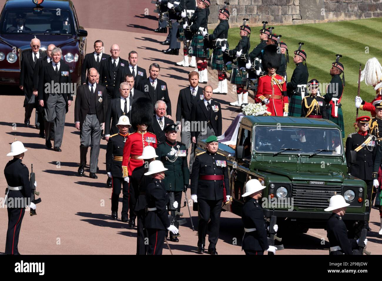 The Duke of Edinburgh's coffin, covered with his Personal Standard, is ...