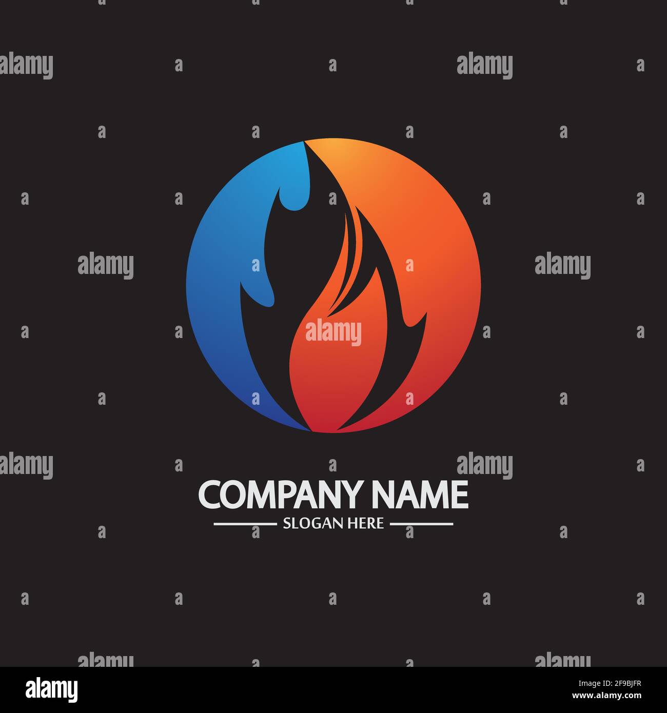 Abstract Fire Flame logo template on black background. Corporate ...