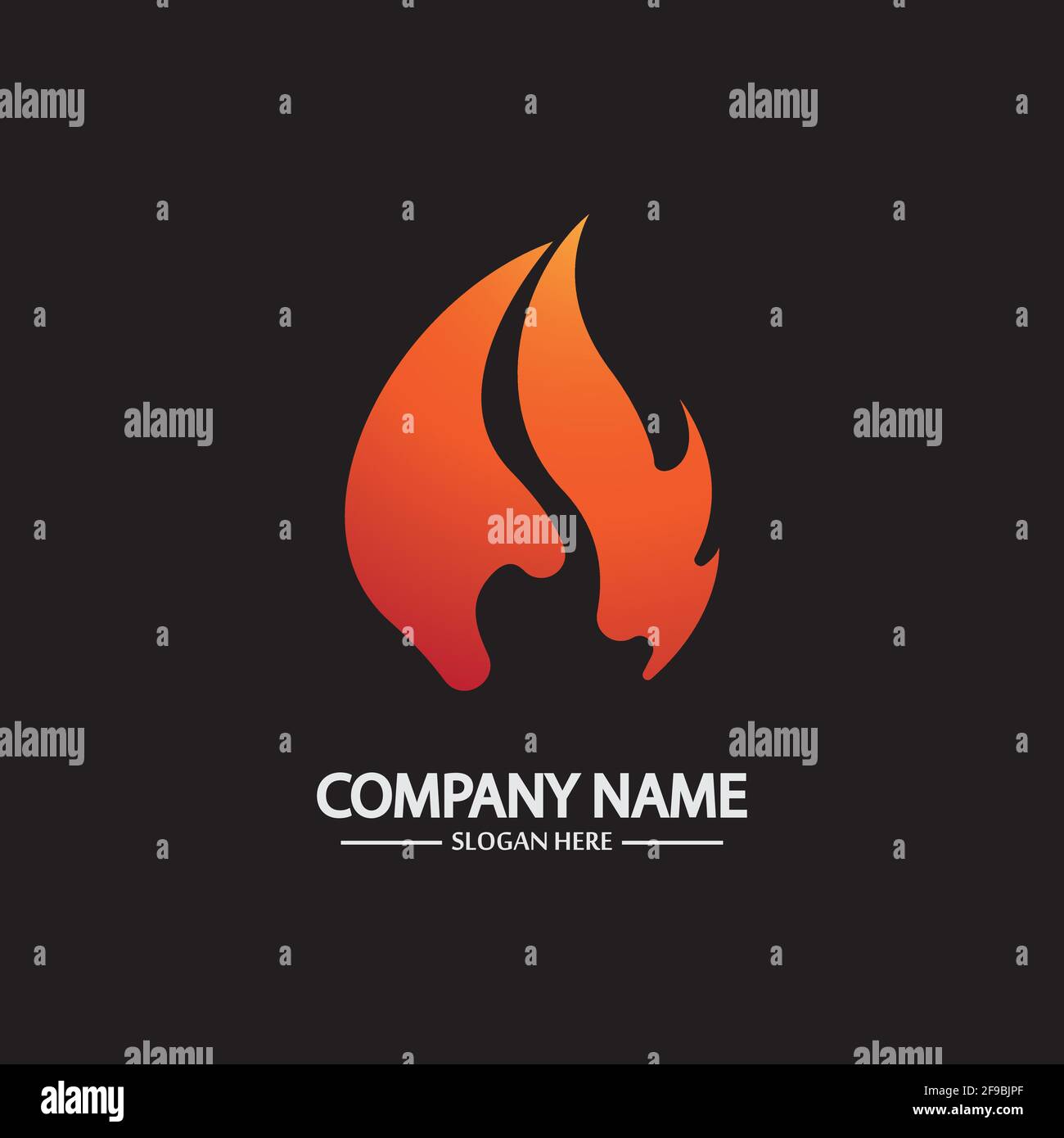 Abstract Fire Flame logo template on black background. Corporate ...