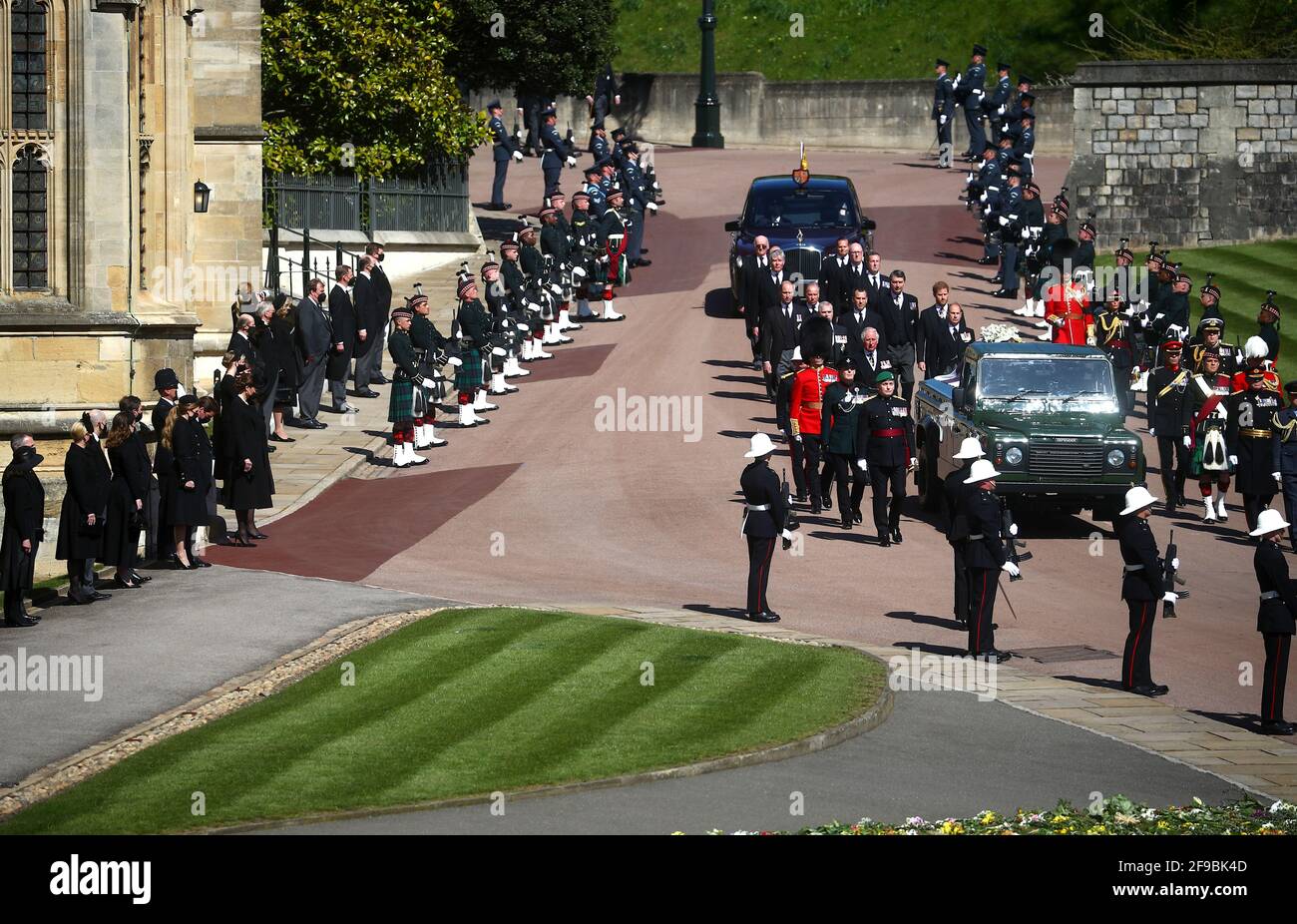 The Duke of Edinburgh's coffin, covered with his Personal Standard, is ...