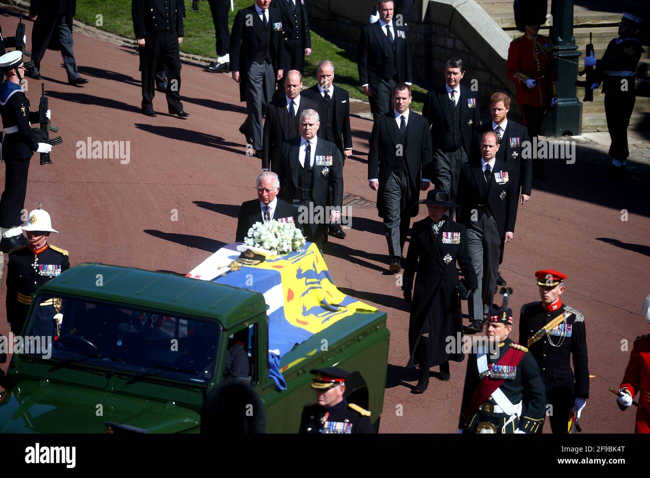 The Duke of Edinburgh's coffin, covered with his Personal Standard, is ...