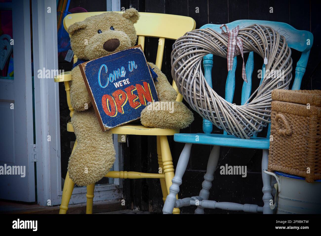 Teddy bear, Heart and open sign, Maldon Stock Photo - Alamy