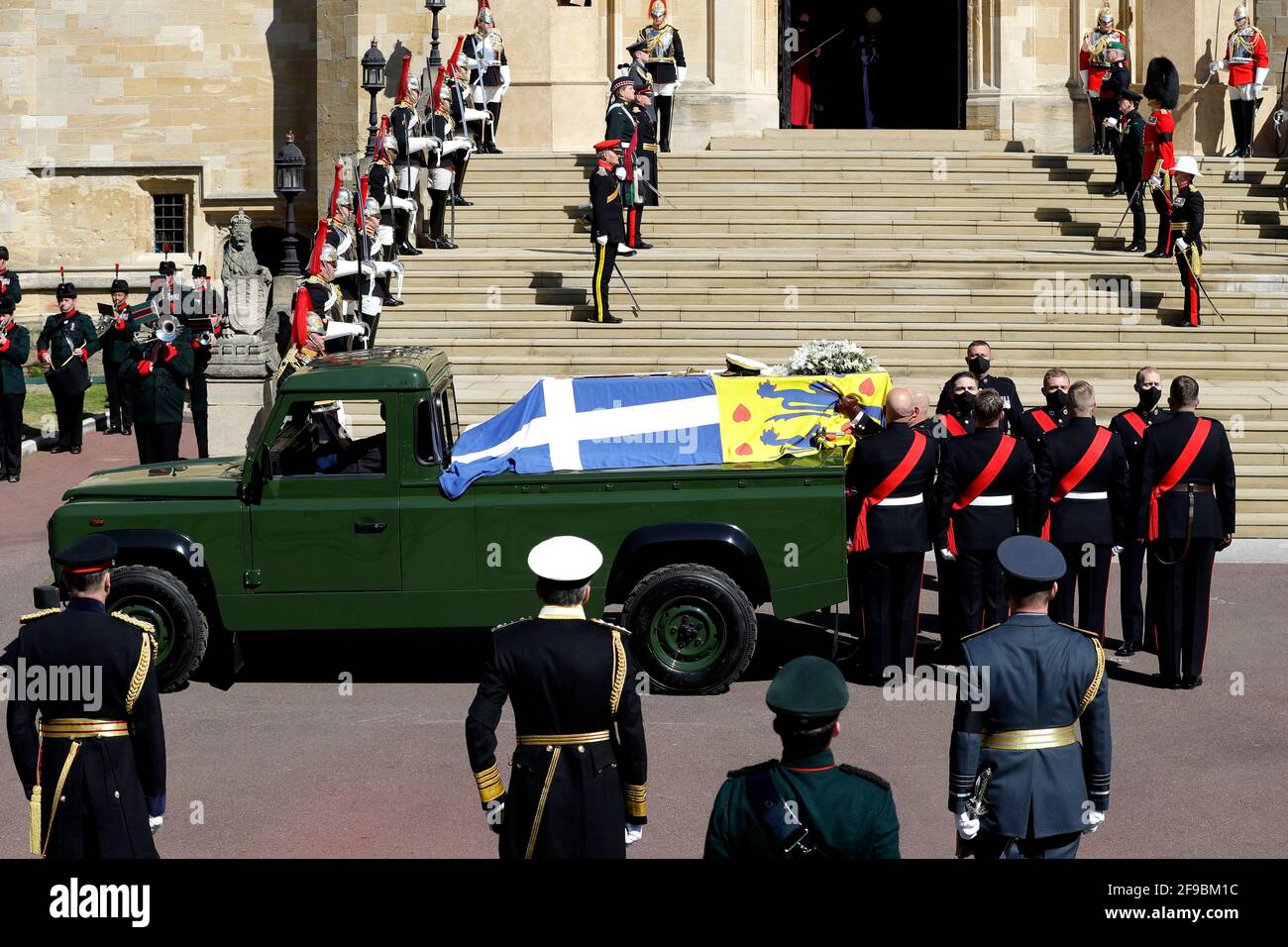 The Duke of Edinburgh's coffin, covered with His Royal Highness's ...