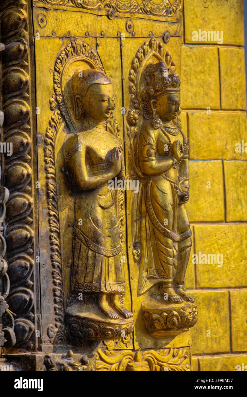 Golden statue, Monkey Temple Taken @Kathmandu, Nepal Stock Photo - Alamy