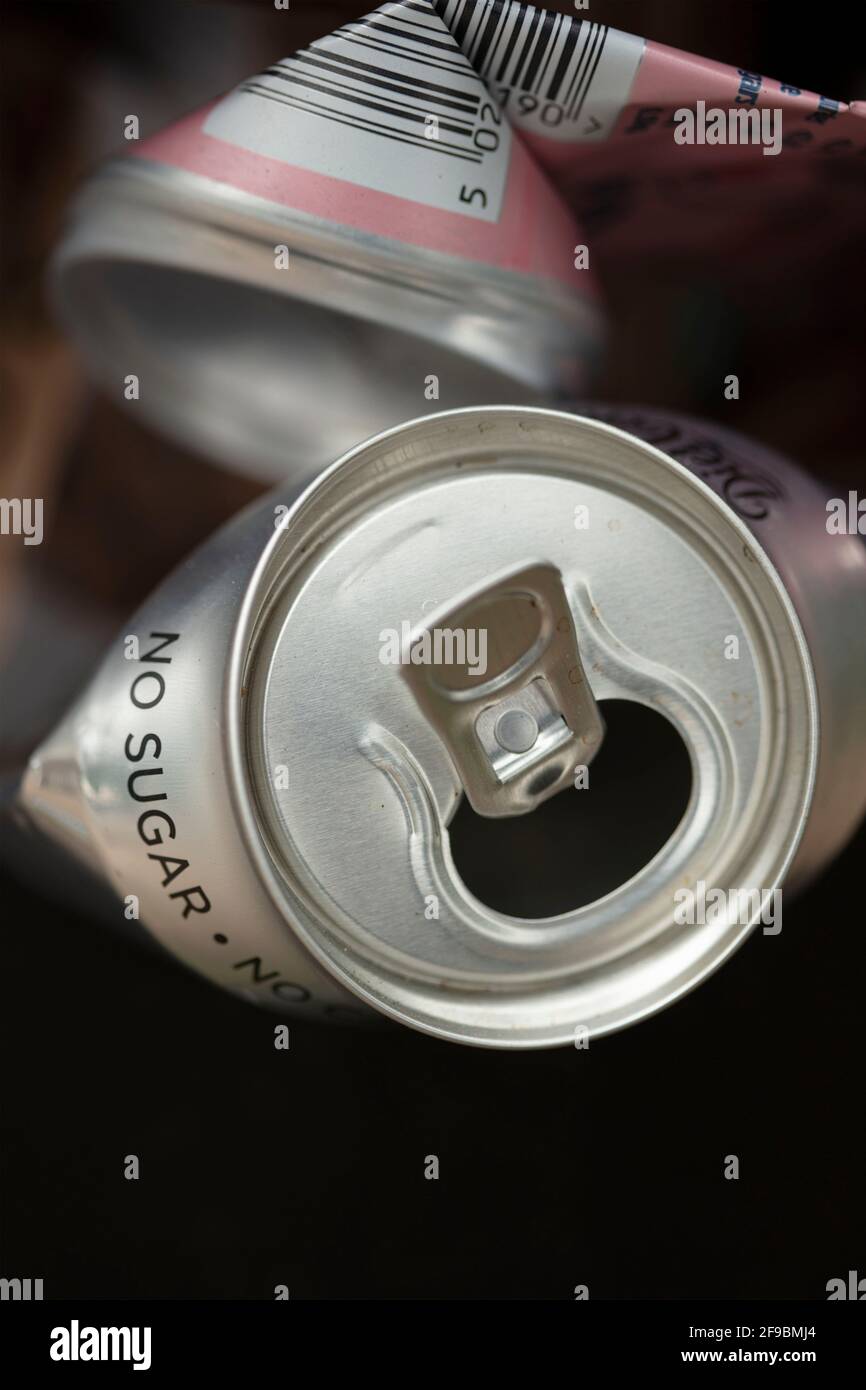 Found still life of discarded drinks containers, symbolising waste ...